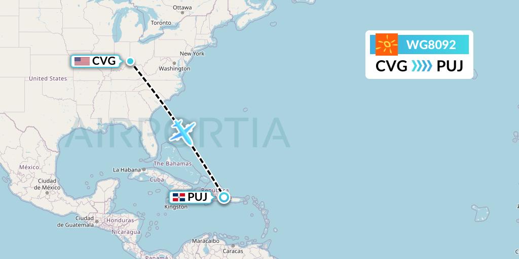 WG8092 Flight Status Sunwing Airlines: Cincinnati to Punta Cana (SWG8092)