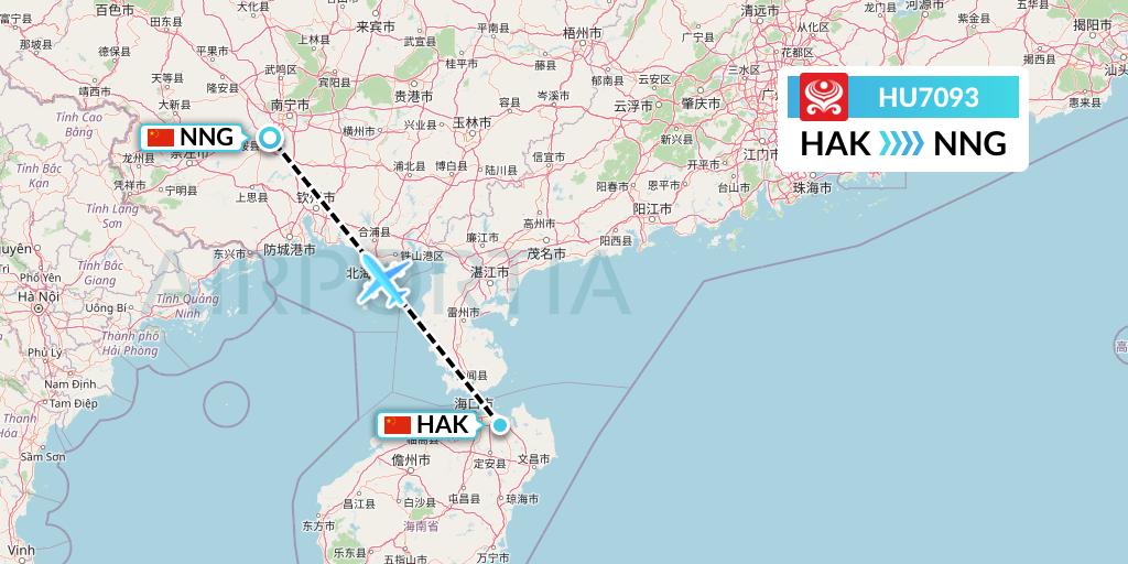 HU7093 Flight Status Hainan Airlines: Haikou to Nanning (CHH7093)