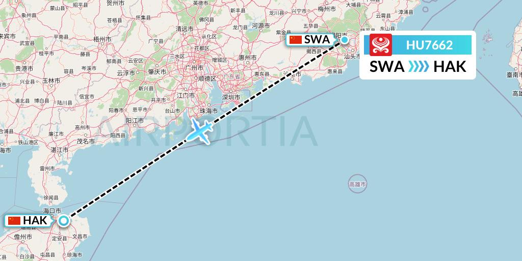 HU7662 Flight Status Hainan Airlines: Jieyang to Haikou (CHH7662)