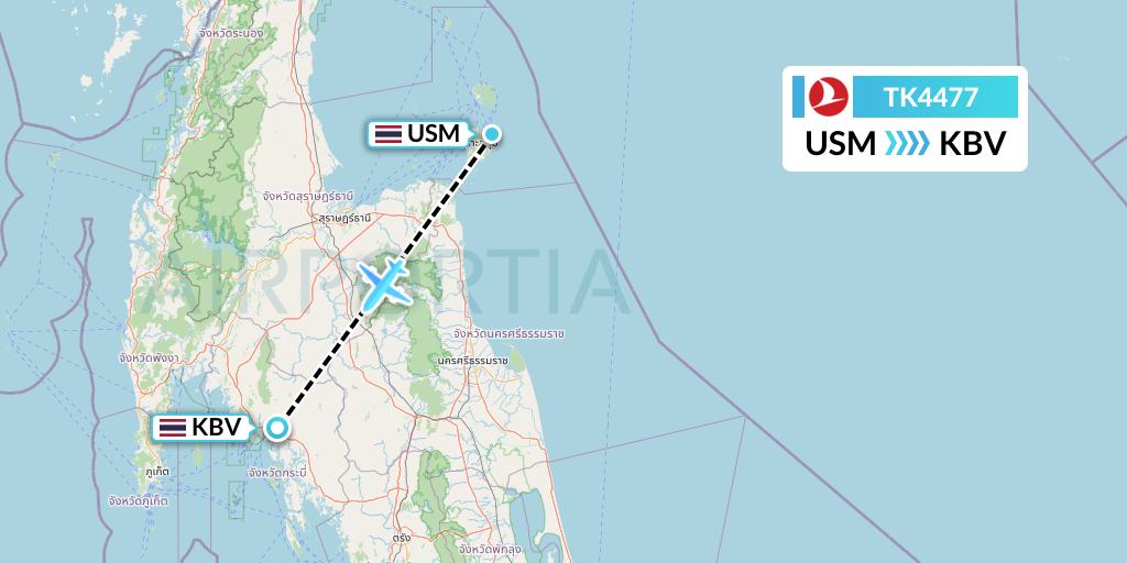 TK4477 Flight Status Turkish Airlines: Koh Samui to Krabi (THY4477)