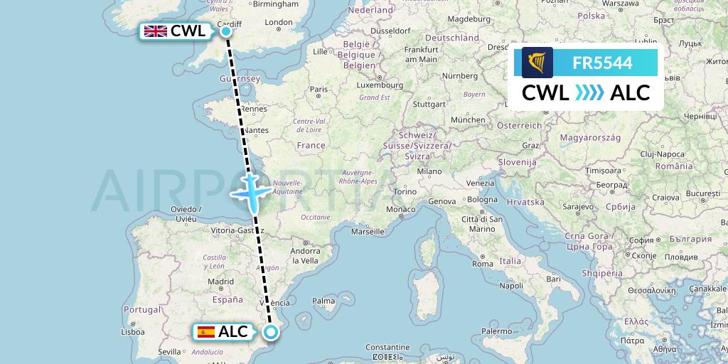 FR5544 Flight Status Ryanair: Cardiff to Alicante (RYR5544)