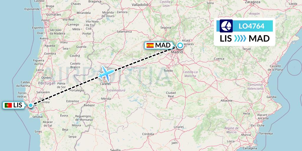 LO4764 Flight Status LOT: Lisbon to Madrid (LOT4764)