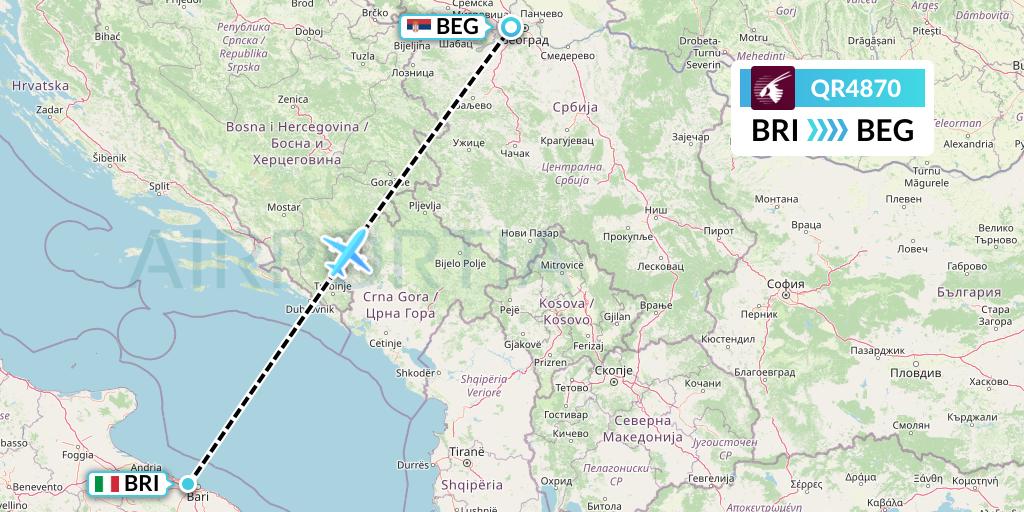 QR4870 Flight Status Qatar Airways: Bari to Belgrade (QTR4870)