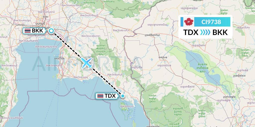 CI9738 Flight Status China Airlines: Trat to Bangkok (CAL9738)