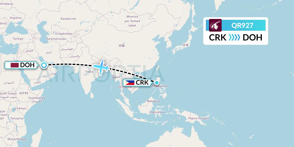 QR927 Flight Status Qatar Airways: Angeles City to Doha (QTR927)