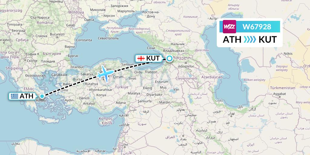 W67928 Flight Status Wizz Air: Athens to Kutaisi (WZZ7928)