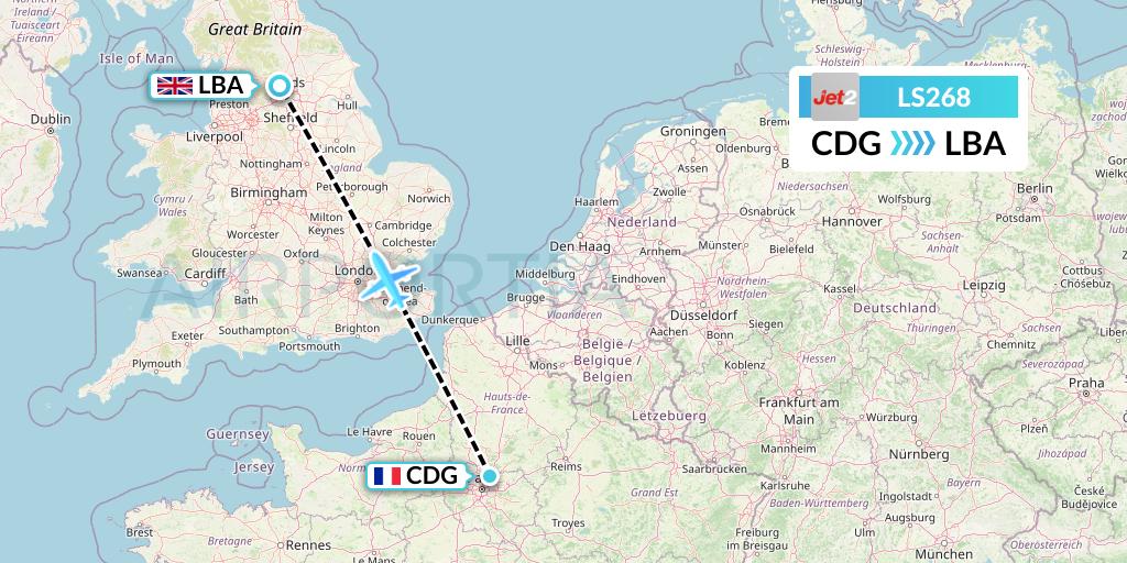 LS268 Flight Status Jet2: Paris to Leeds (EXS268)