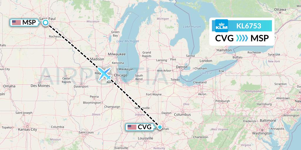 KL6753 Flight Status KLM: Cincinnati to Minneapolis (KLM6753)