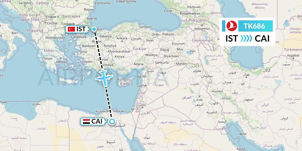 TK686 Flight Status Turkish Airlines: Istanbul to Cairo (THY686)