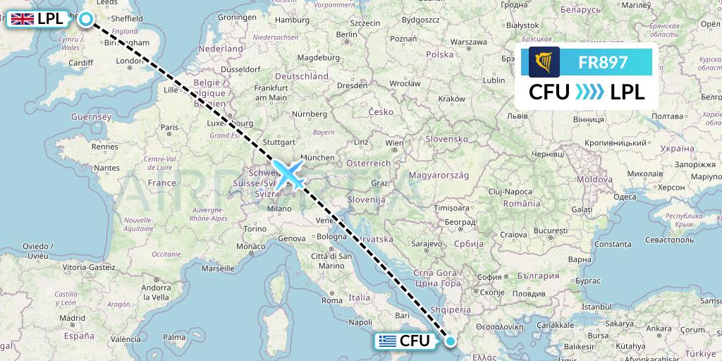 FR897 Flight Status Ryanair: Corfu to Liverpool (RYR897)