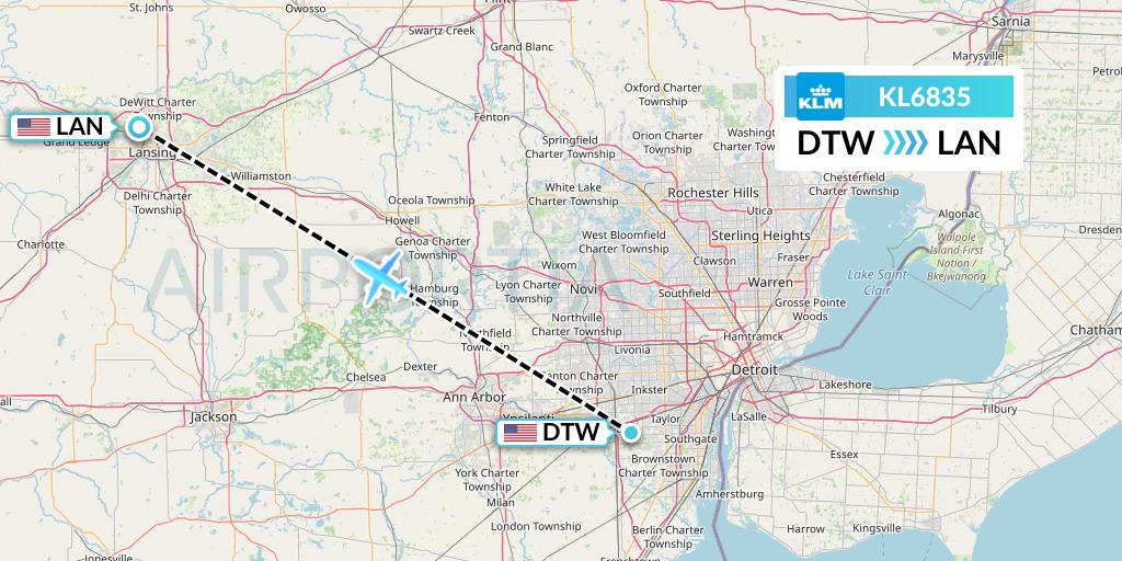 KL6835 Flight Status KLM: Detroit to Lansing (KLM6835)