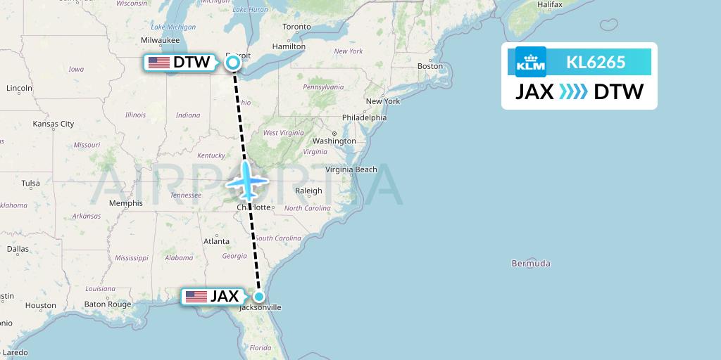 KL6265 Flight Status KLM: Jacksonville to Detroit (KLM6265)