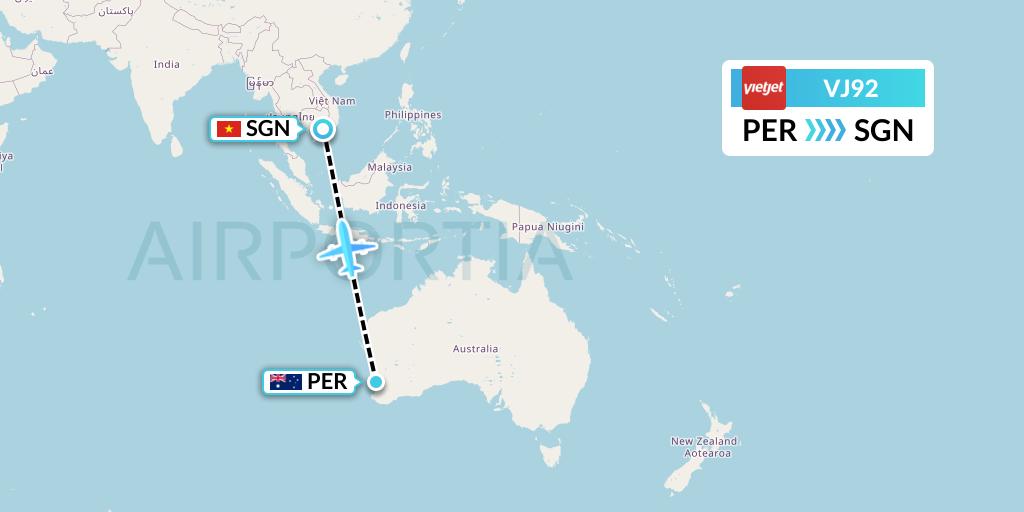 VJ92 Flight Status VietJet Air: Perth to Ho Chi Minh City (VJC92)