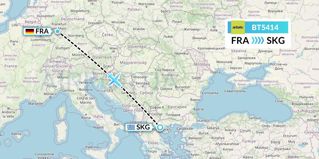 BT5414 Flight Status Air Baltic: Frankfurt to Thessaloniki (BTI5414)