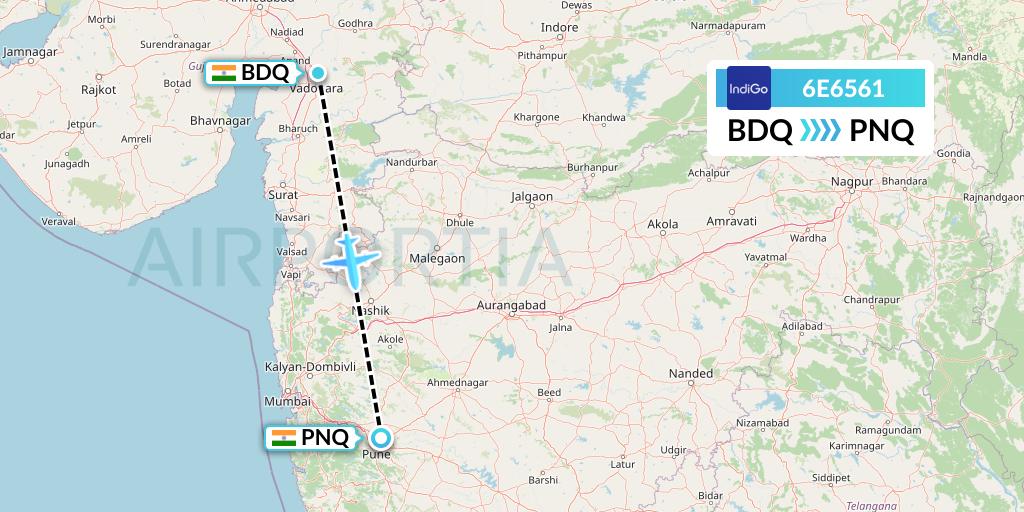 6E6561 Flight Status IndiGo Airlines: Vadodara to Pune (IGO6561)