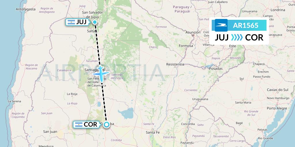 AR1565 Flight Status Aerolineas Argentinas: Jujuy to Cordoba (ARG1565)