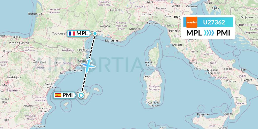 U27362 Flight Status EasyJet: Montpellier to Palma de Mallorca (EZY7362)