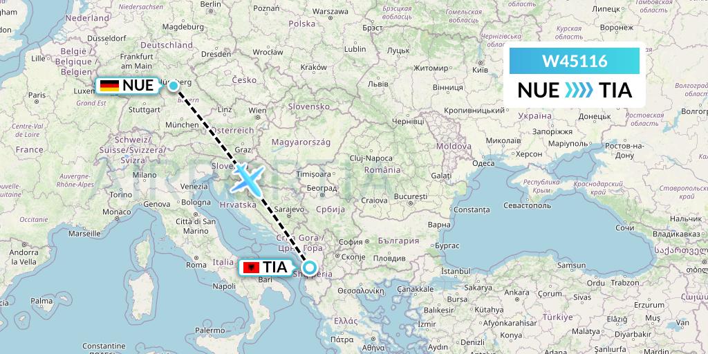 W45116 Flight Status Wizz Air Malta: Nurnberg to Tirana (WMT5116)