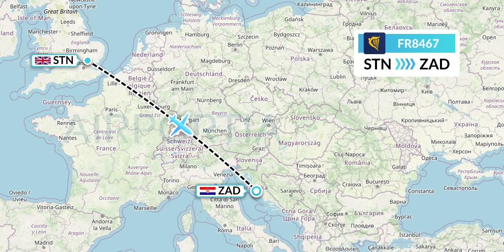 FR8467 Flight Status Ryanair: London to Zadar (RYR8467)