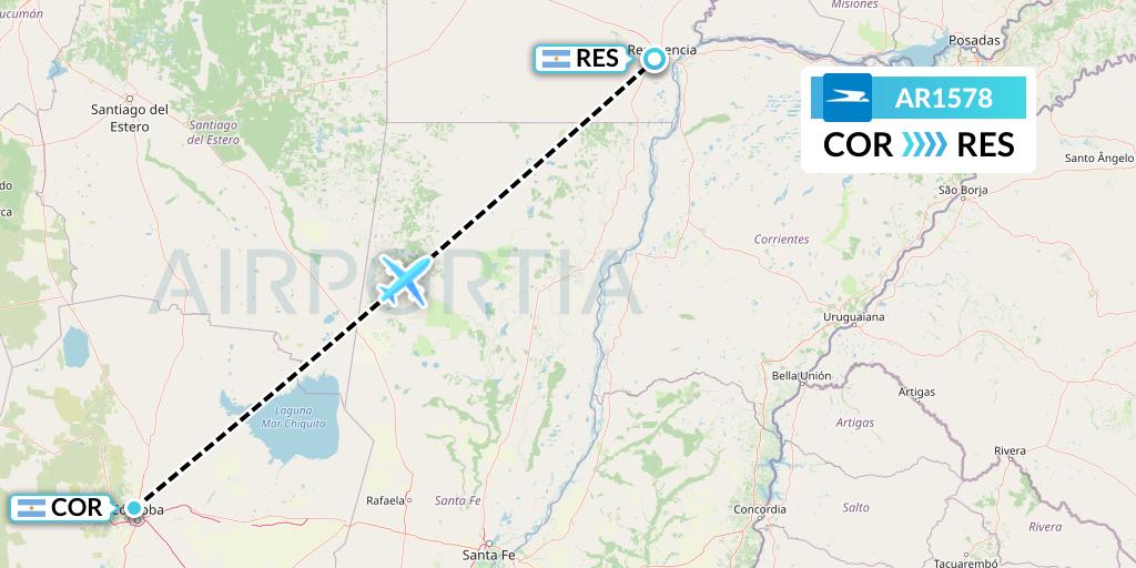 AR1578 Flight Status Aerolineas Argentinas: Cordoba to Resistencia ...