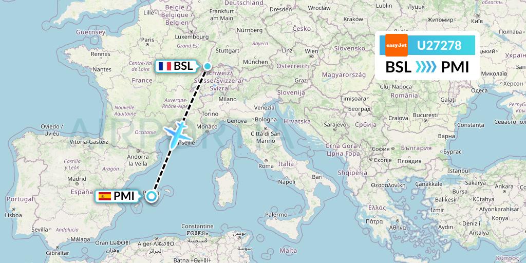 U27278 Flight Status EasyJet: Basel to Palma de Mallorca (EZY7278)