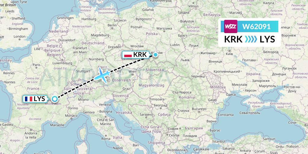 W62091 Flight Status Wizz Air: Krakow to Lyon (WZZ2091)