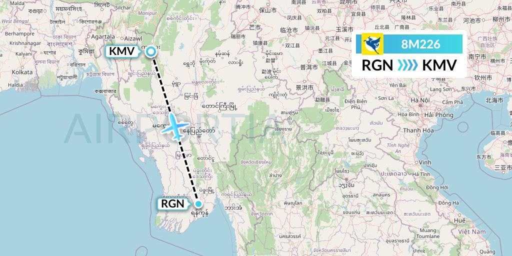 8M226 Flight Status Myanmar Airways International: Yangon to Kalemyo ...