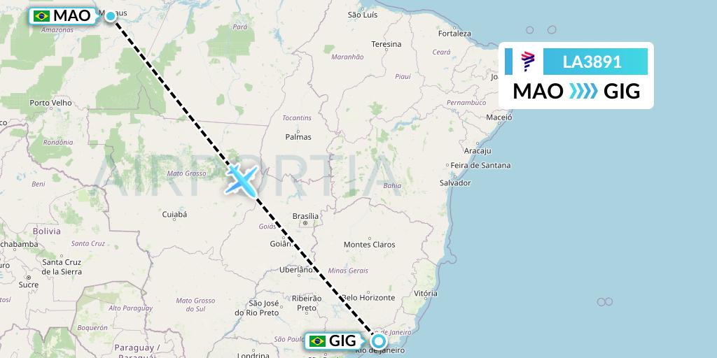 LA3891 Flight Status LAN Airlines: Manaus to Rio de Janeiro (LAN3891)