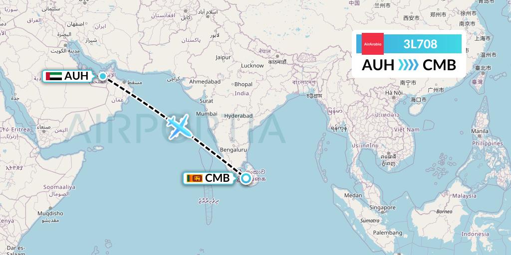 3L708 Flight Status Air Arabia Abu Dhabi: Abu Dhabi to Colombo (ADY708)