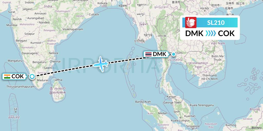 SL210 Flight Status Thai Lion Air: Bangkok to Cochin (TLM210)