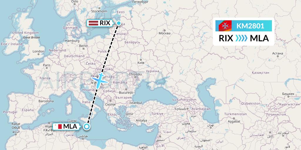 KM2801 Flight Status Air Malta: Riga to Malta (AMC2801)