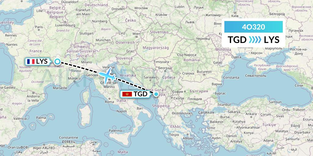 4O320 Flight Status Air Montenegro: Podgorica to Lyon (MNE320)