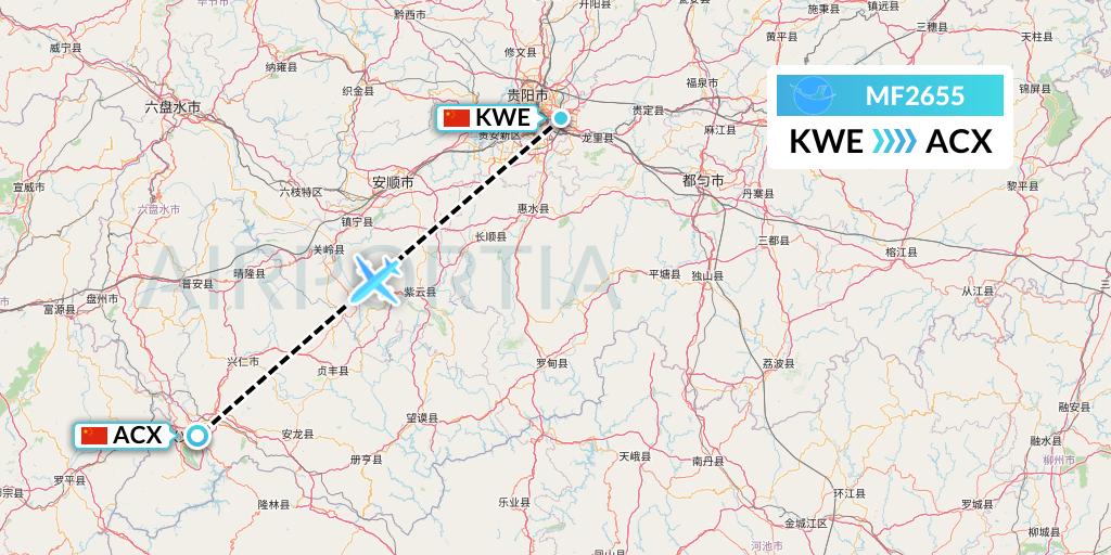 MF2655 Flight Status Xiamen Airlines: Guiyang to Xingyi (CXA2655)