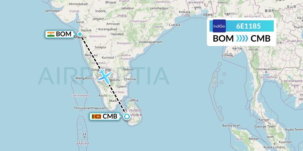 6E1185 Flight Status IndiGo Airlines: Mumbai to Colombo (IGO1185)