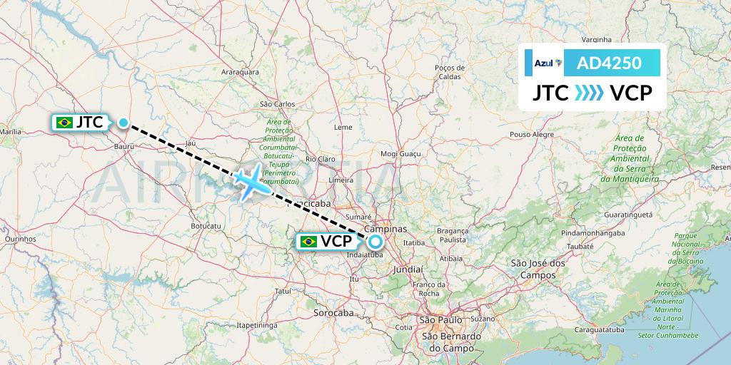 AD4250 Flight Status Azul Brazilian Airlines: Bauru to Campinas (AZU4250)