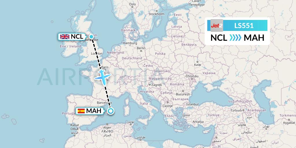 LS551 Flight Status Jet2: Newcastle to Mahon (EXS551)