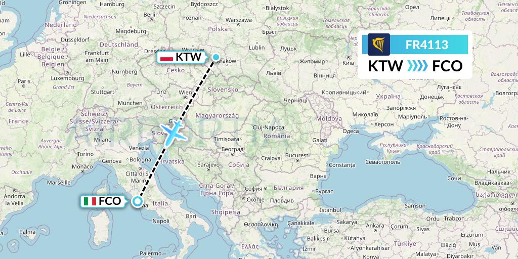 FR4113 Flight Status Ryanair: Katowice to Rome (RYR4113)