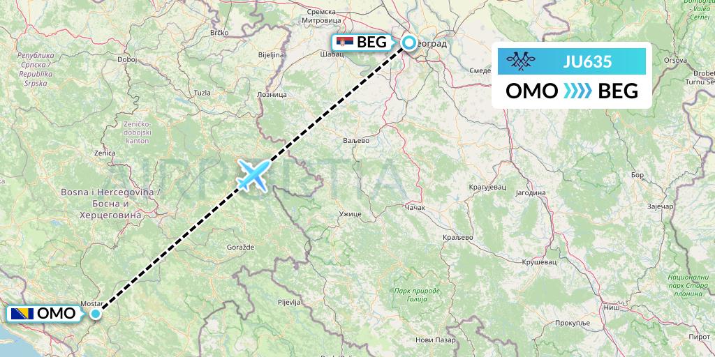JU635 Flight Status AirSERBIA: Mostar to Belgrade (ASL635)