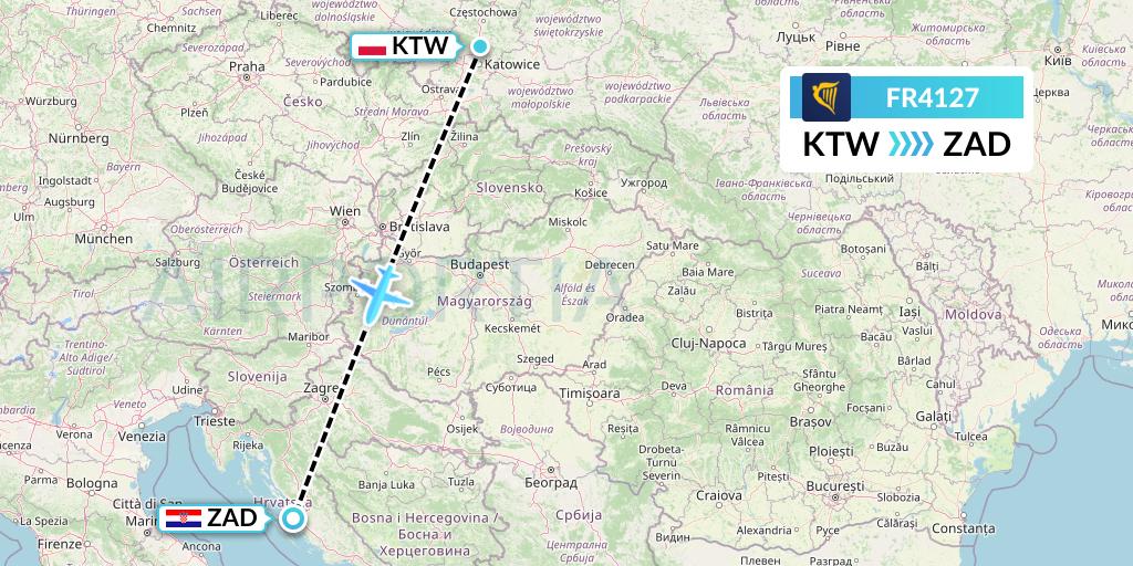 FR4127 Flight Status Ryanair: Katowice to Zadar (RYR4127)