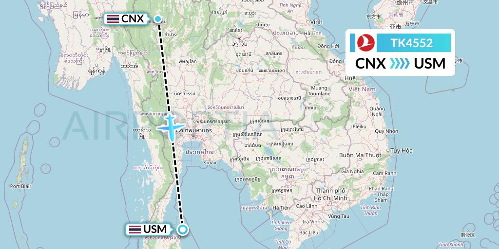 TK4552 Flight Status Turkish Airlines: Chiang Mai to Koh Samui (THY4552)