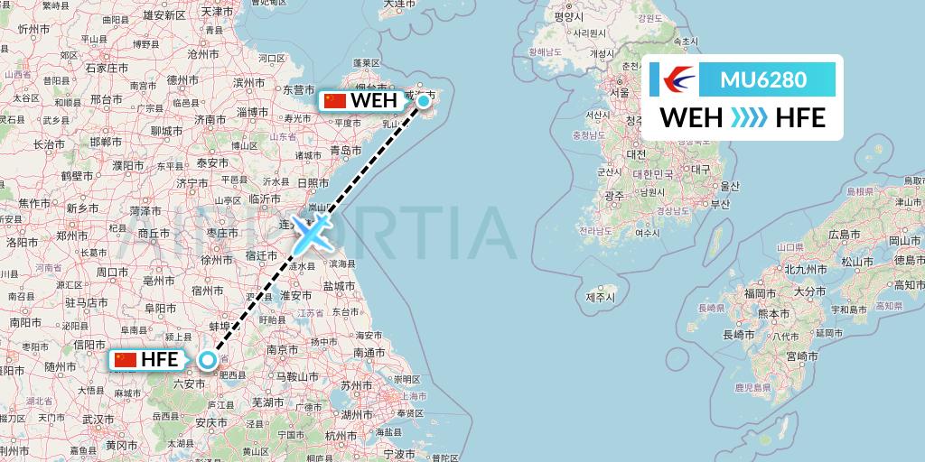 MU6280 Flight Status China Eastern Airlines: Weihai to Hefei (CES6280)