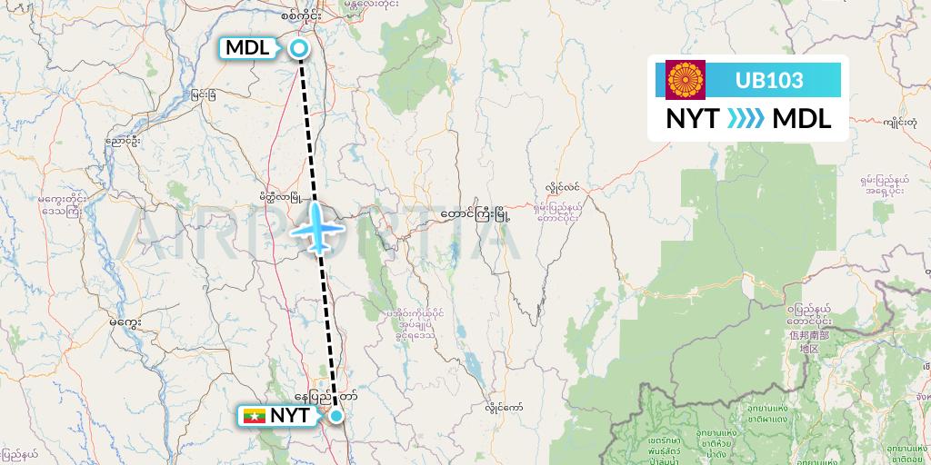 UB103 Flight Status Myanmar National Airlines: Naypyidaw to Mandalay (UBA103)