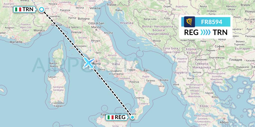 FR8594 Flight Status Ryanair: Reggio Calabria to Turin (RYR8594)