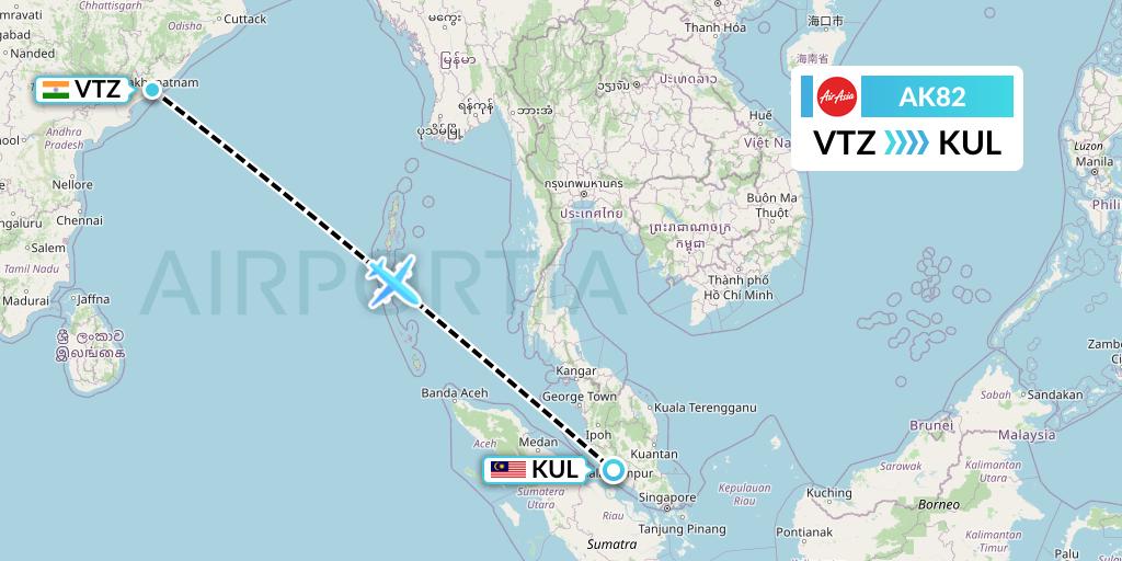 AK82 Flight Status AirAsia: Visakhapatnam to Kuala Lumpur (AXM82)