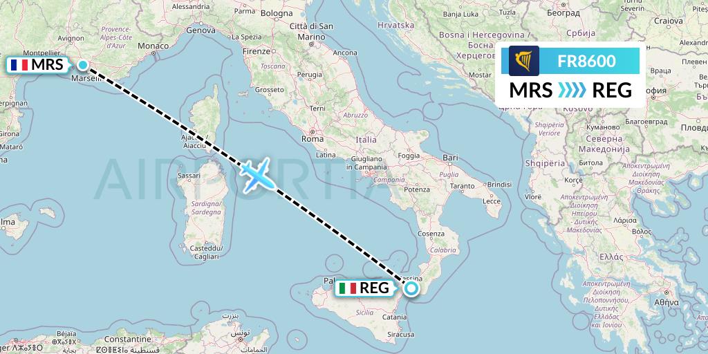 FR8600 Flight Status Ryanair: Marseille to Reggio Calabria (RYR8600)