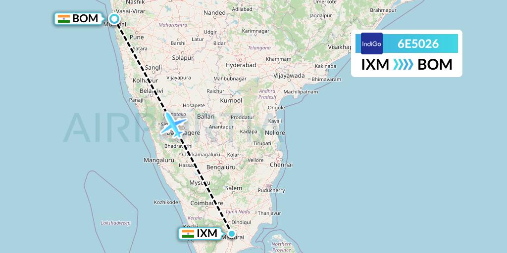 6E5026 Flight Status IndiGo Airlines: Madurai to Mumbai (IGO5026)