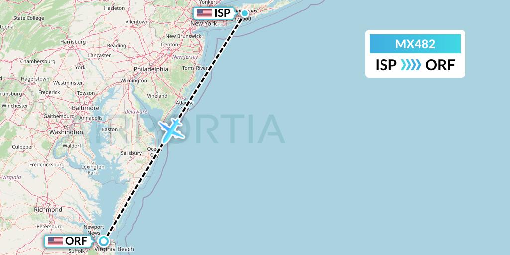 MX482 Flight Status Breeze Airways: Islip to Norfolk (MXY482)
