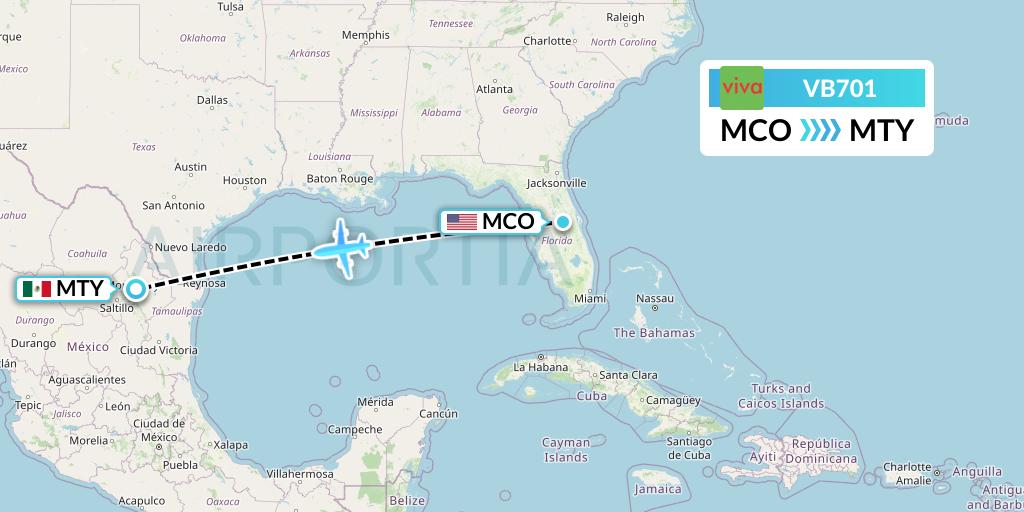 VB701 Flight Status VivaAerobus: Orlando to Monterrey (VIV701)