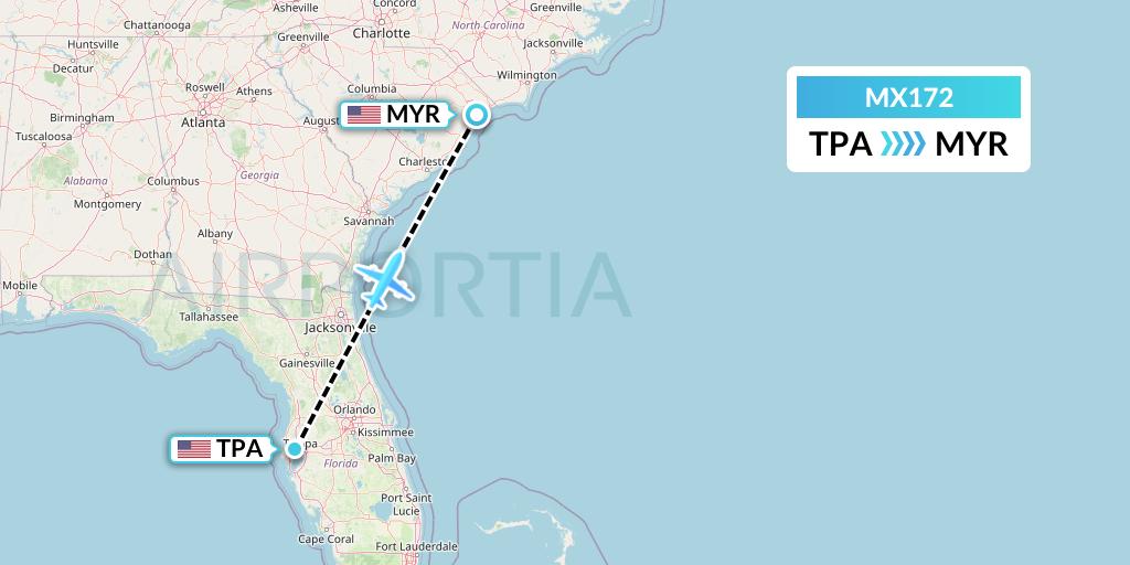 MX172 Flight Status Breeze Airways: Tampa to Myrtle Beach (MXY172)