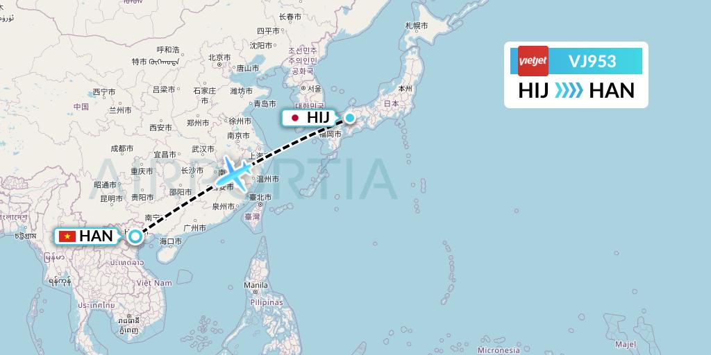 VJ953 Flight Status VietJet Air: Hiroshima to Hanoi (VJC953)